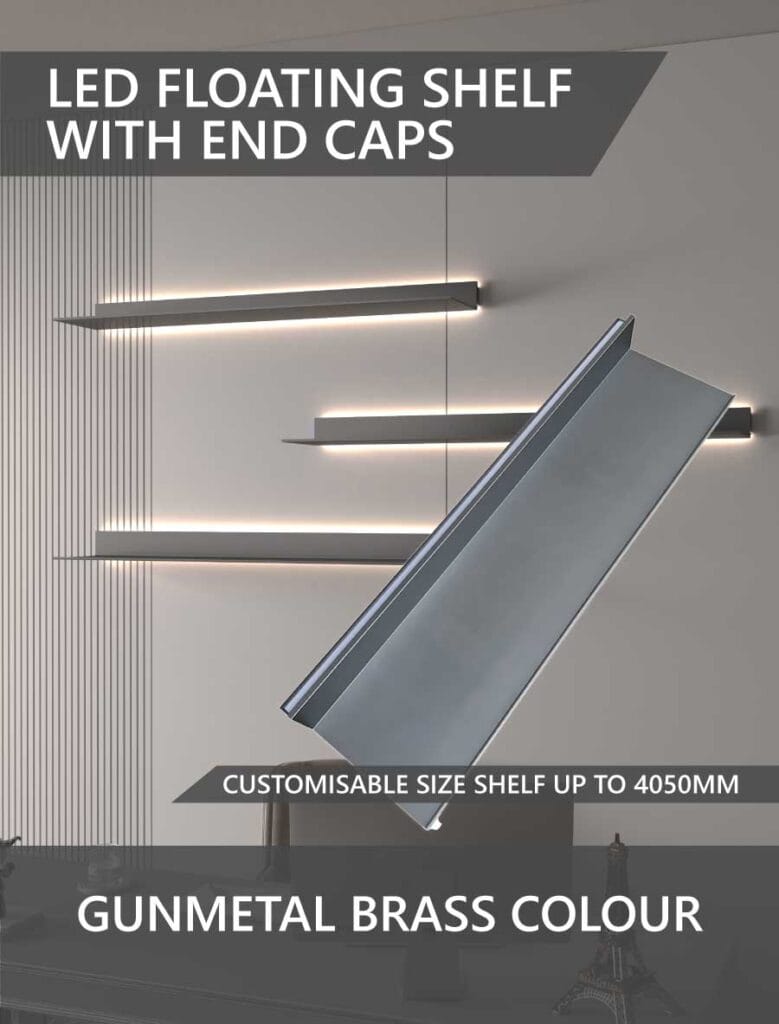 LED Floating Shelf 230MM - Gunmatel Brass colour - NOVA INTERIOR