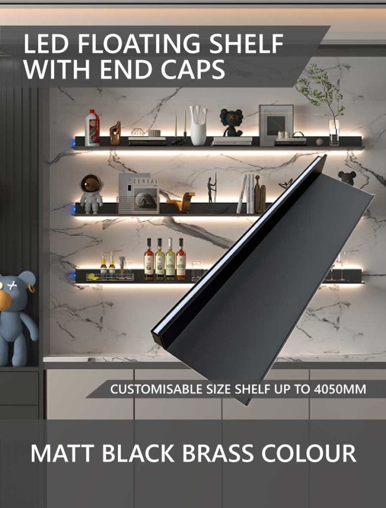 Led Floating Shelf 230mm Matt Black Brass Nova Interior